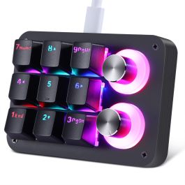Koolertron One-handed Macro Mechanical Keyboard, LED Backlit Portable 9-key Gaming Keyboard with ...